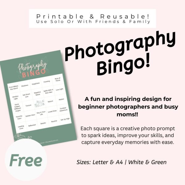 FREE Photography Bingo Card - Maureen Sarah